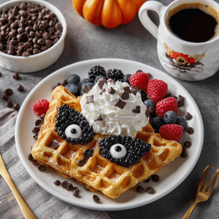 Black Cat Waffles with Whipped Cream :1 Fun Halloween Treat